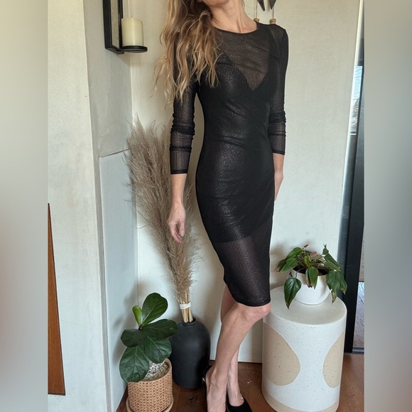 h:ours | Dresses | Last Chance Hours Black Sheer Midi Dress | Poshmark